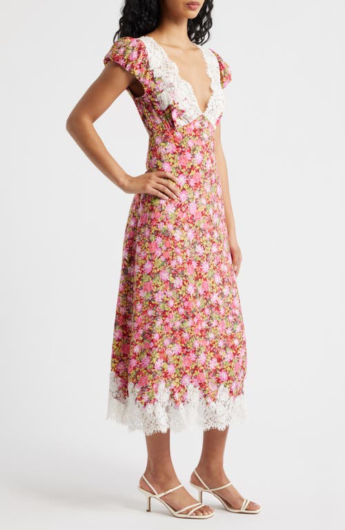 KITTENISH Eyelash Lace Trim Puff Sleeve Maxi Dress